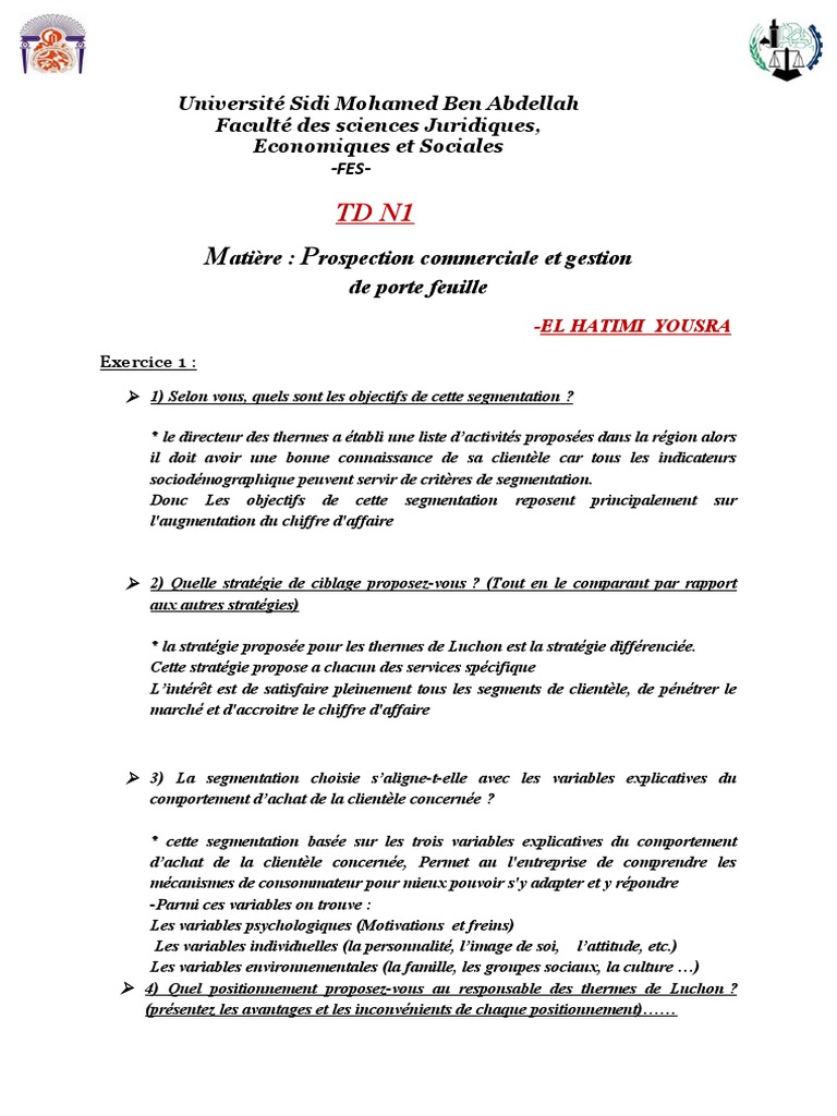 TD Mme Alami (El Hatimi Yousra) | PDF | Gestion de la relation client ...