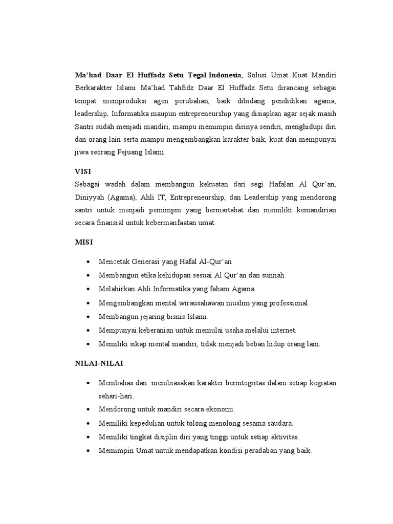 Ma’had Daar El Huffadz: Pendidikan Islami Mandiri | PDF | Perjalanan ...