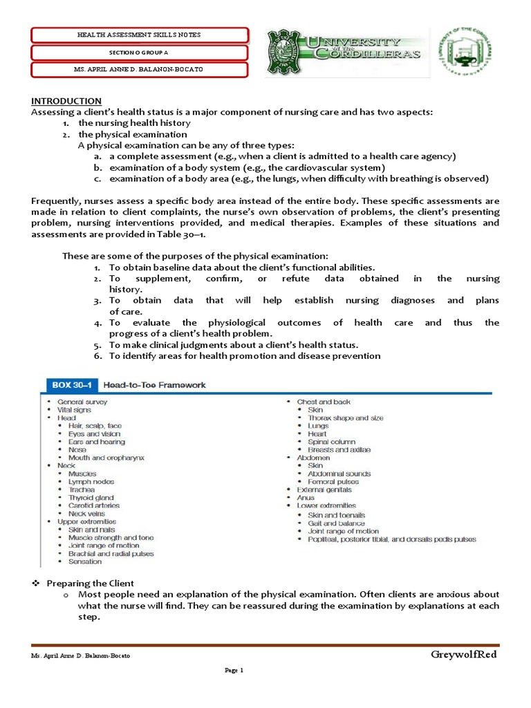 Health Assessment Handout 1 | PDF | Physical Examination | Sound