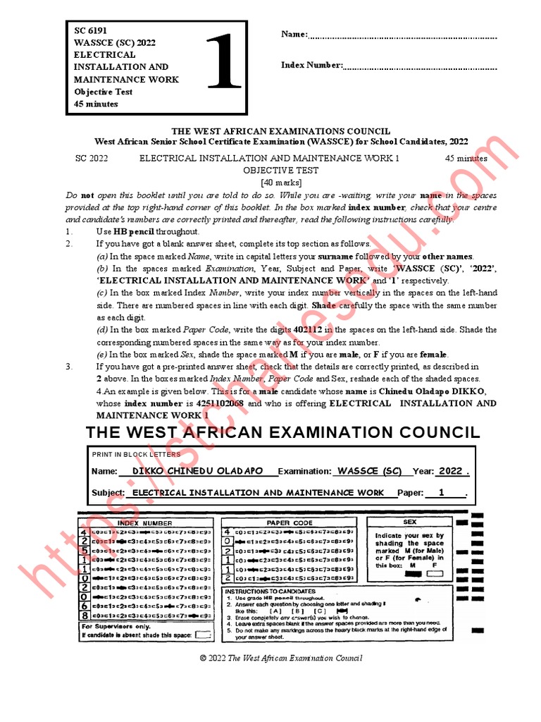 Past Questions For WAEC Electrical Installation | PDF | Electrical ...