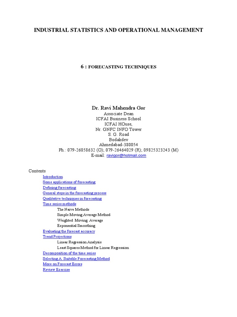 Forecasting Techniques Pdf Forecasting Moving Average