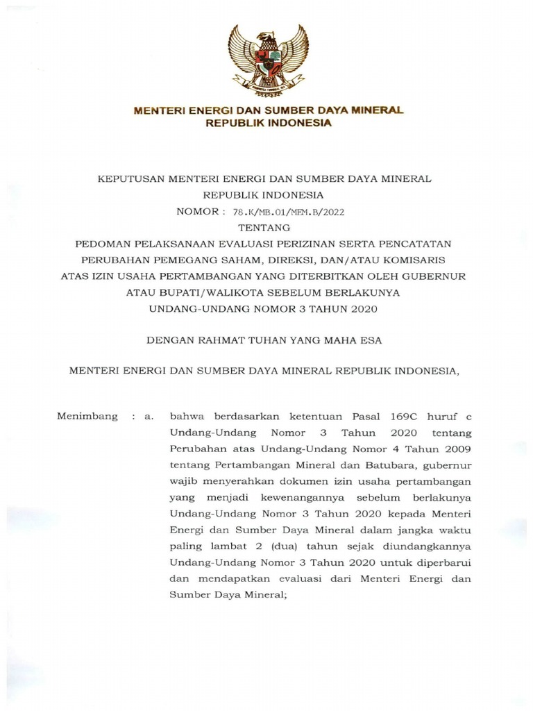 Kepmen ESDM No. 78.K-MB.01-MEM.B-2022 | PDF