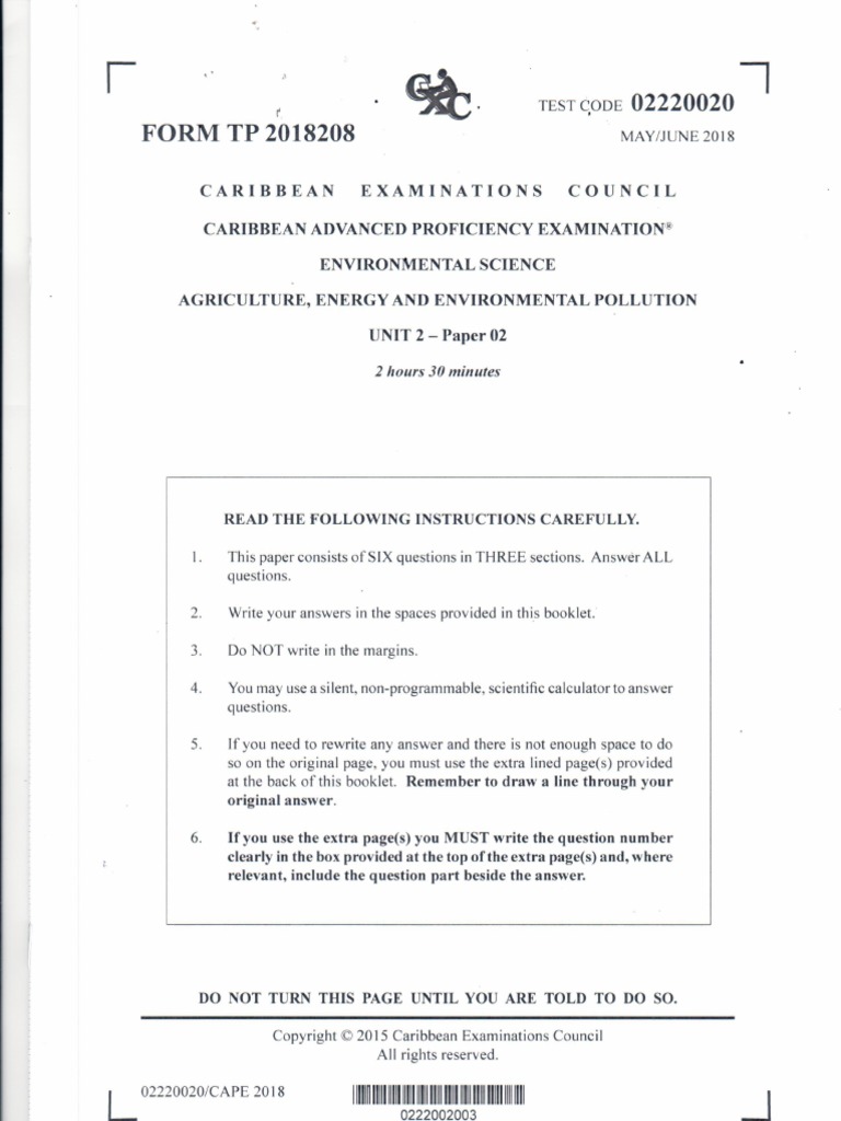 CAPE Env. Science 2018 U2 P2 | PDF