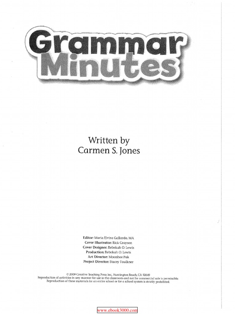 Grammar Minutes Grade 3 | PDF | Verb | Plural