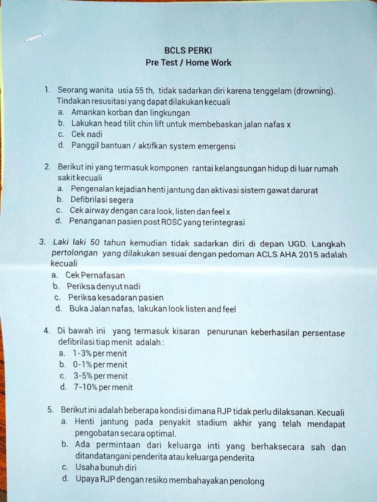 Pretest Bcls Perki 2022 | PDF