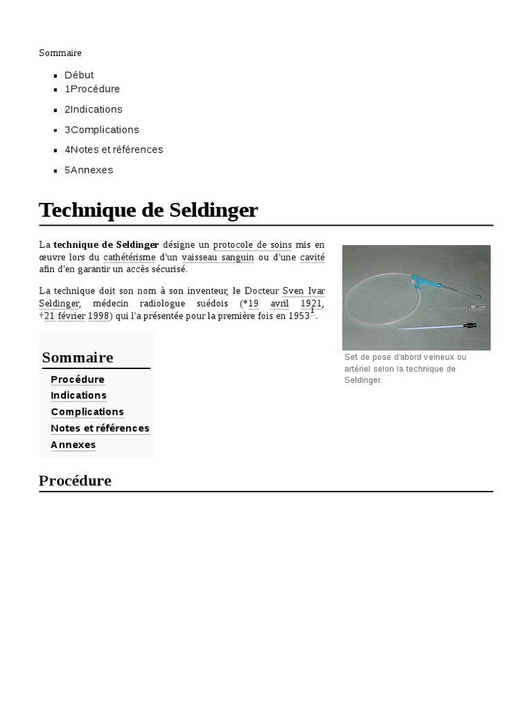 Technique de Seldinger expliquée | PDF | Médecine | Dispositif médical