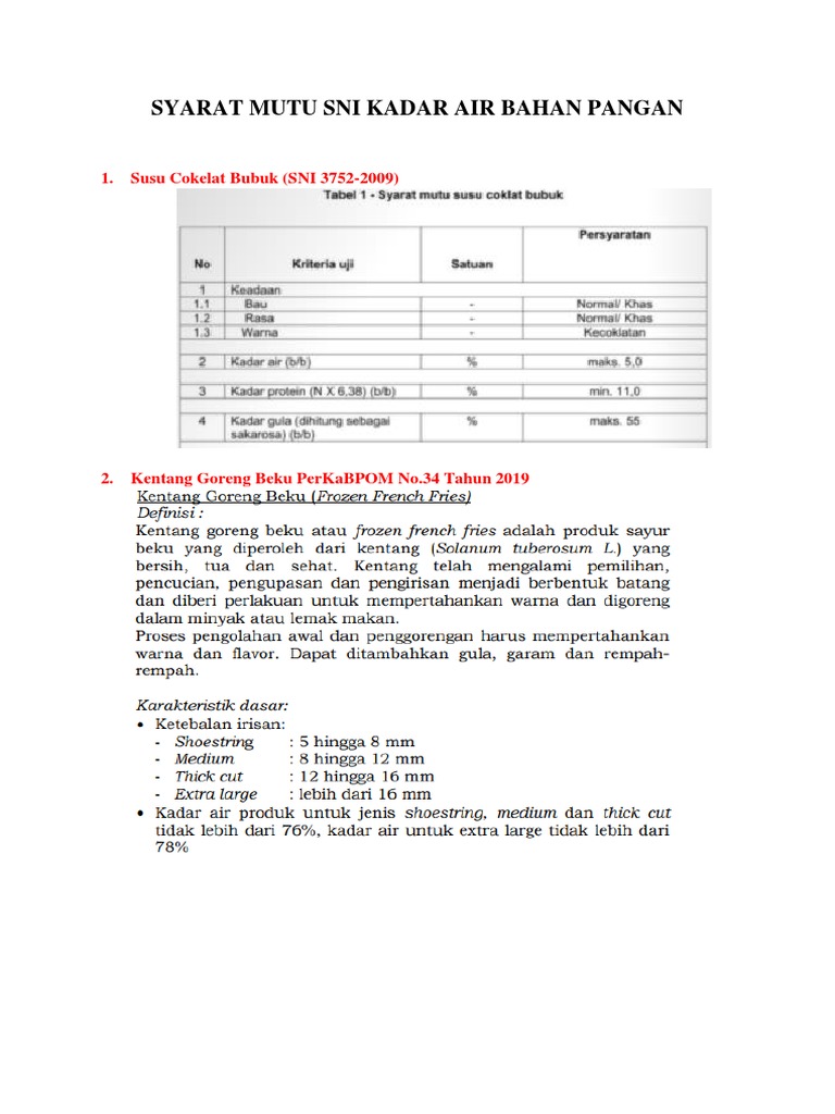 Syarat Mutu Sni Kadar Air Bahan Pangan | PDF