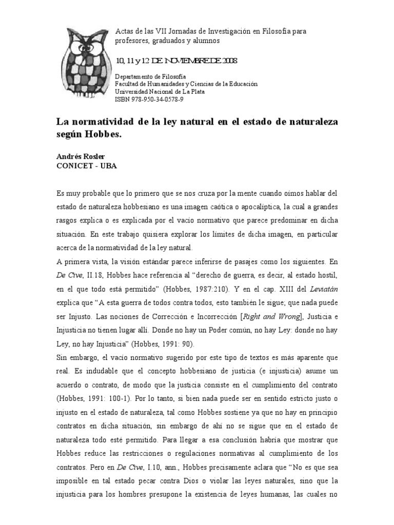 La normatividad de la ley natural en el estado de naturaleza según Hobbes La normatividad de la ley natural en el estado de naturaleza según Hobbes