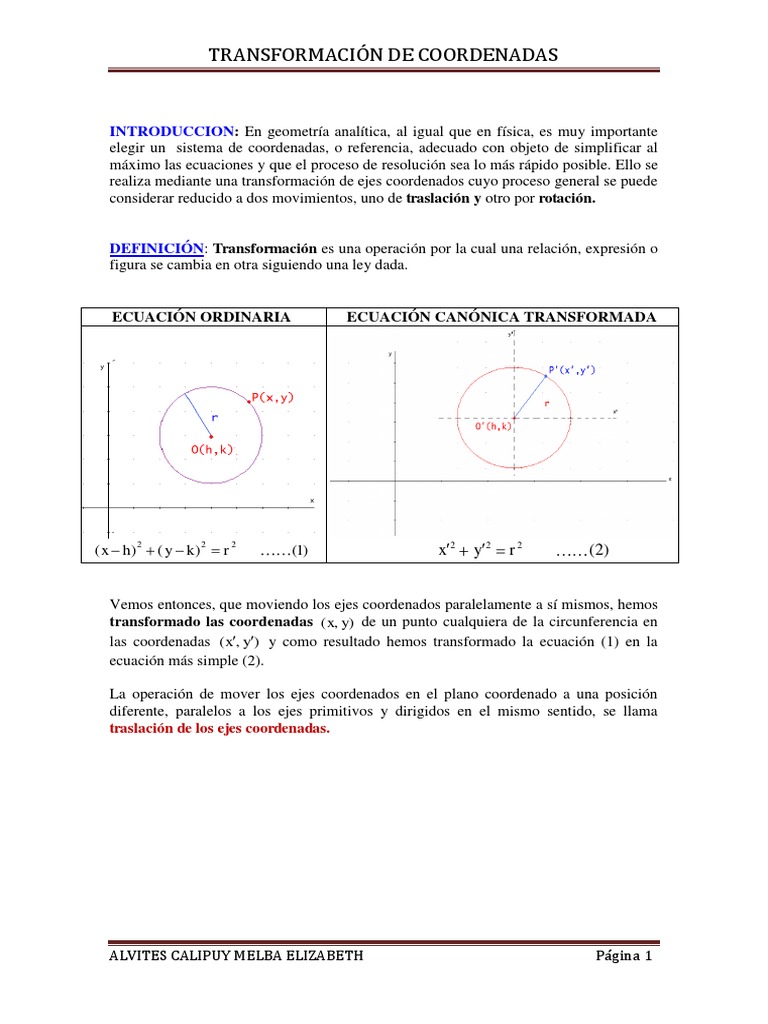 Transformacion de Coordenadas | PDF | Ecuaciones | Rotación