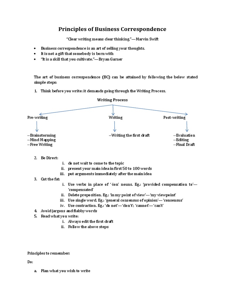 Principles of Business Correspondence: Writing Process | PDF | Letter ...