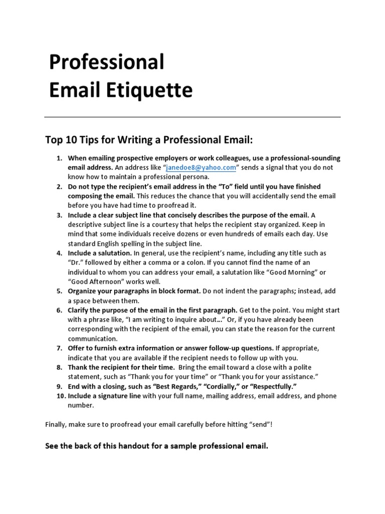 Professional Email Etiquette: Top 10 Tips | PDF