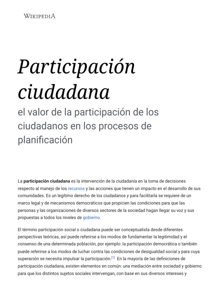 Definición y Valor de la Participación Ciudadana | PDF | Participación ...