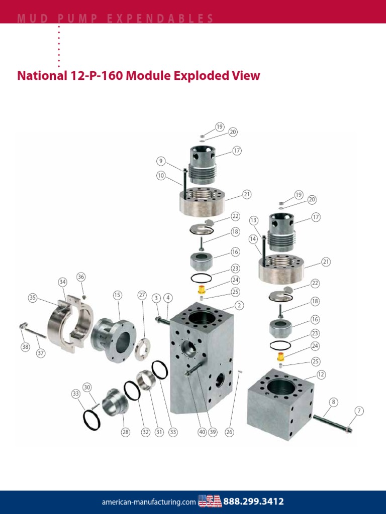 National 12-P-160 Mud Pump Parts List | PDF | Pump | Piston