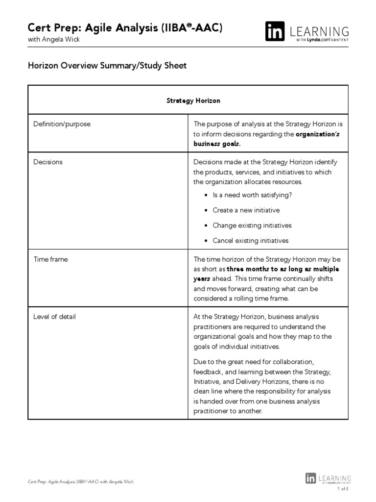 Cert Prep: Agile Analysis (IIBA - AAC) : Horizon Overview Summary/Study ...