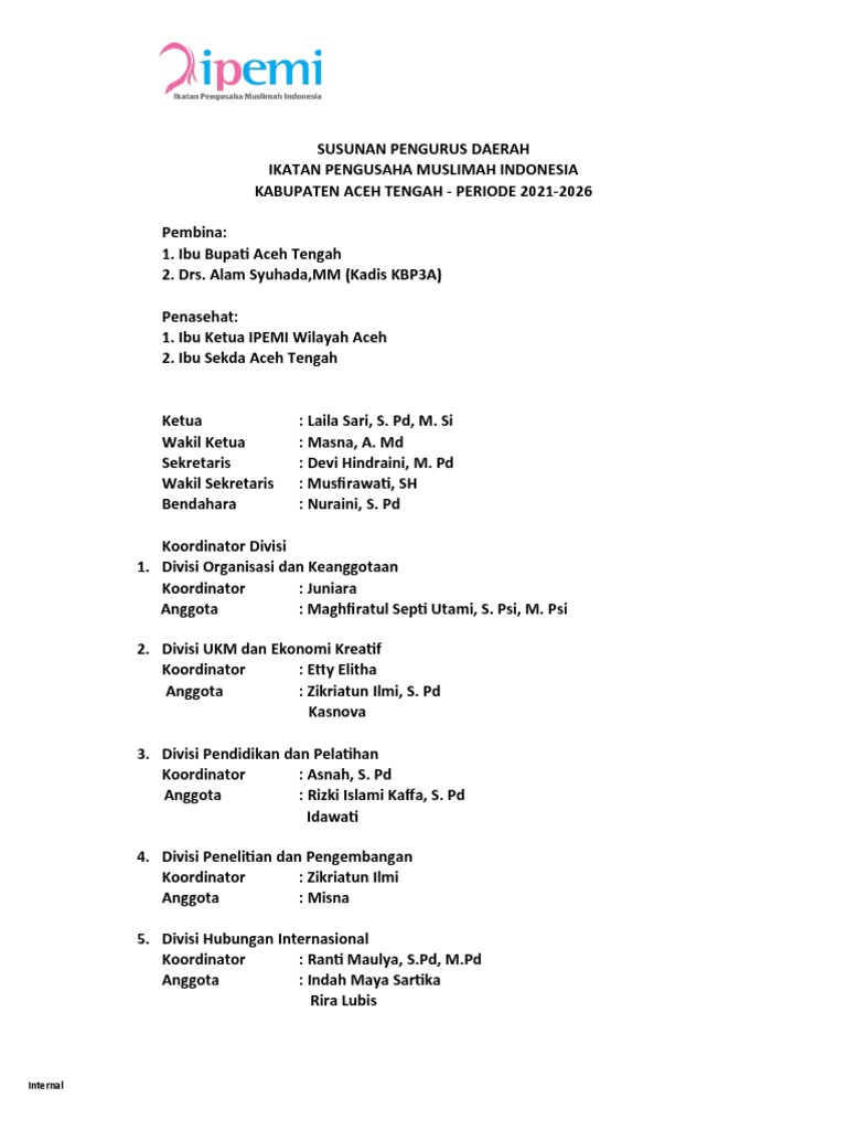 Pengurus IPEMI Aceh Tengah 2021-2026 | PDF