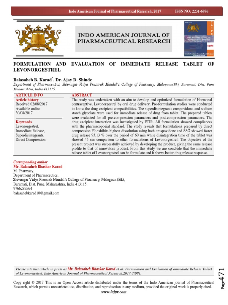 Formulation and Evaluation of Immediate Release Tablet of ...