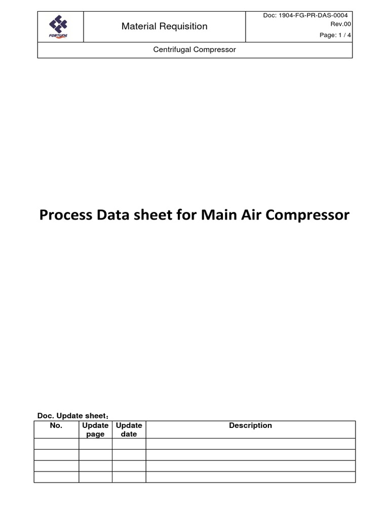 Process Data Sheet For Main Air Compressor Rev00 | PDF | Water | Valve