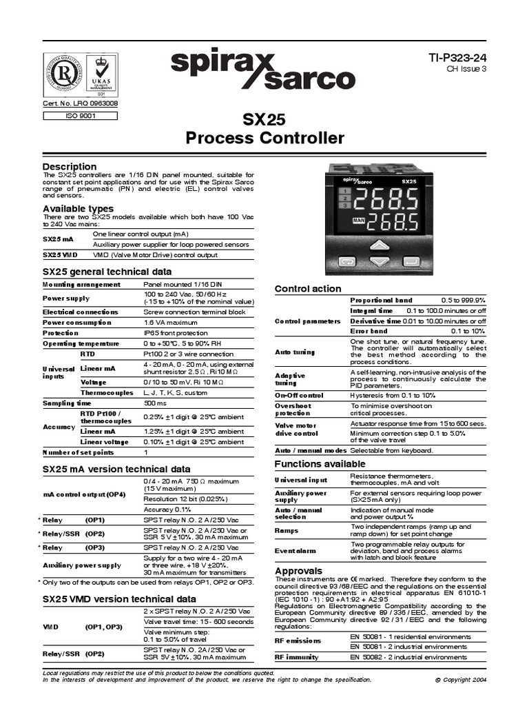SX25 Process Controller: Description | PDF | Relay | Thermocouple