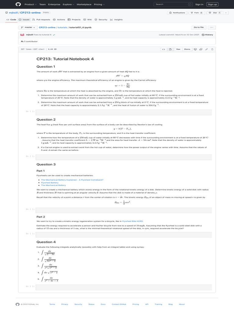 CP213: Tutorial Notebook 4 | PDF | Kinetic Energy | Heat