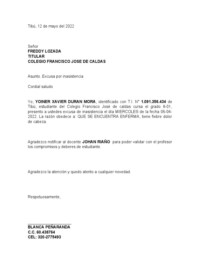 Carta de Excusas | PDF