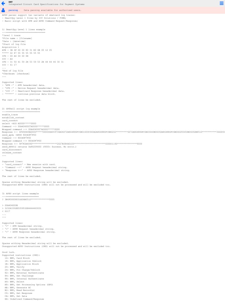 Apdu Emv Apdu Command Response Parse At Pdf Parsing Computer Engineering