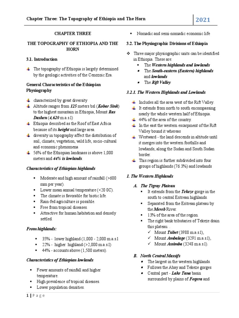 Chapter Three: The Topography of Ethiopia and The Horn | PDF | Ethiopia ...