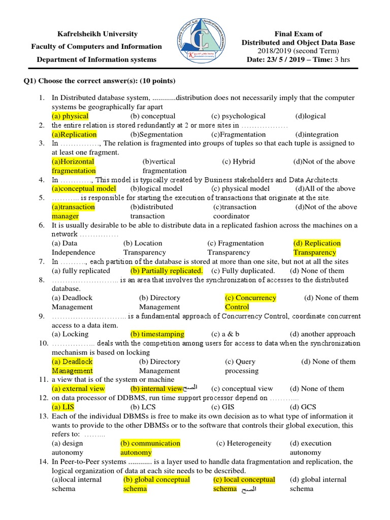 Kafrelsheikh University Database Exam 2019 | PDF | Databases ...