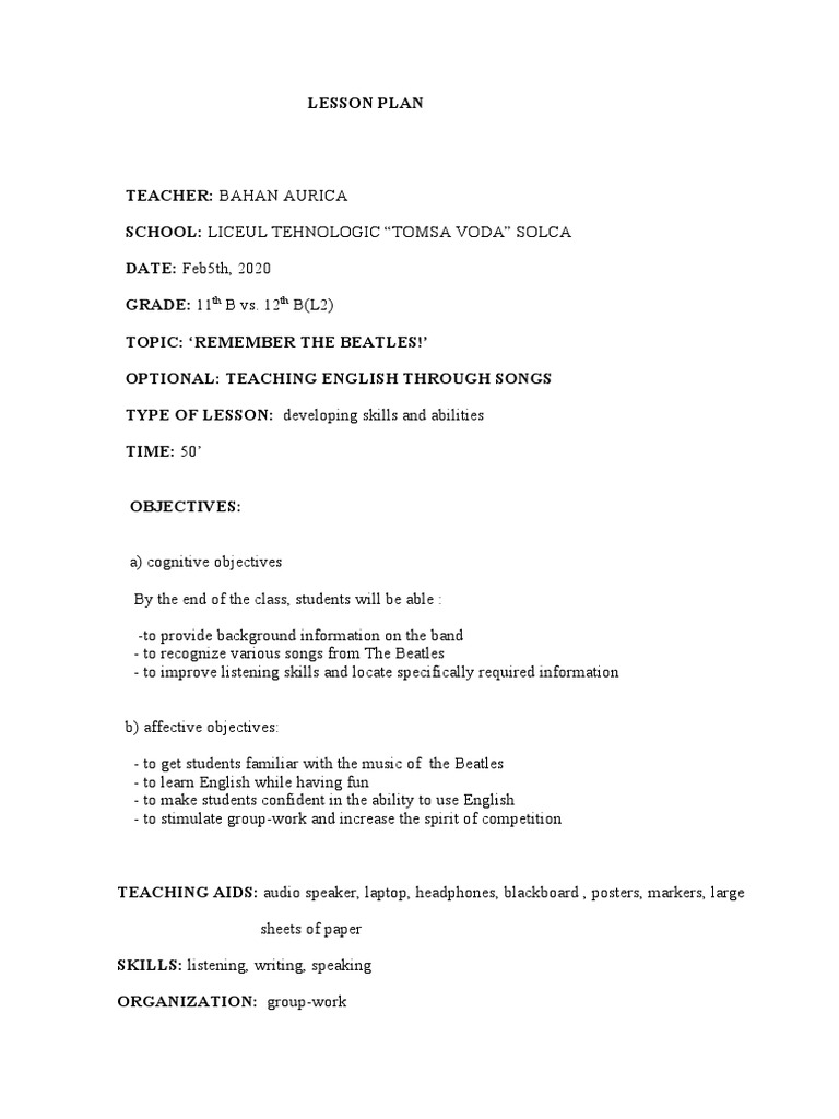 Beatles-Themed English Lesson Plan | PDF | The Beatles | George Martin