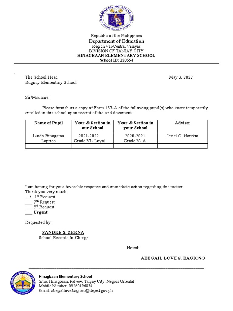 Form 137 Request Form - Lindo | PDF