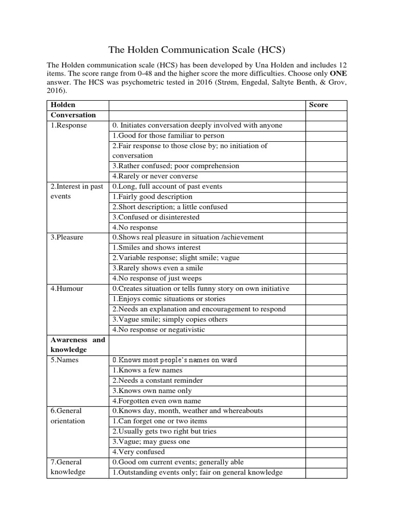 The Holden Communication Scale (HCS) | PDF | Psychological Concepts ...