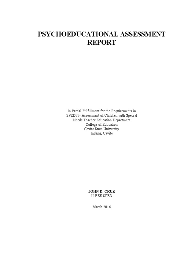 Psychoeducation Assessment Report - Sample | PDF | Special Education ...