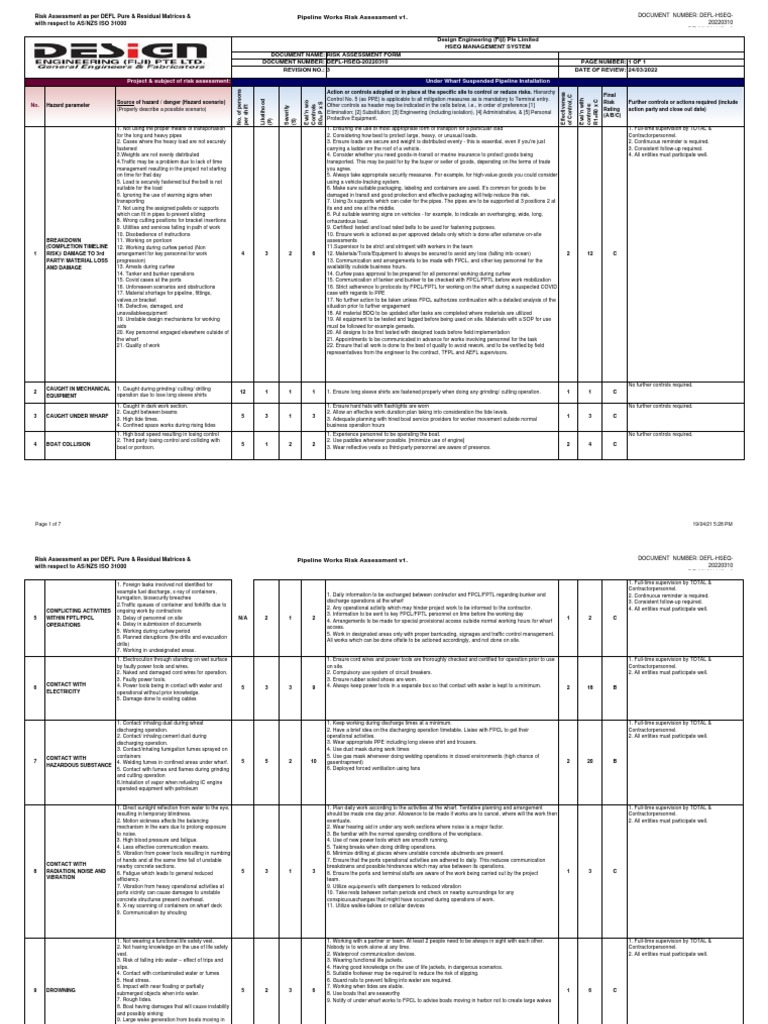 Under Wharf Pipeline Installation Risk Assessment | PDF | Welding ...