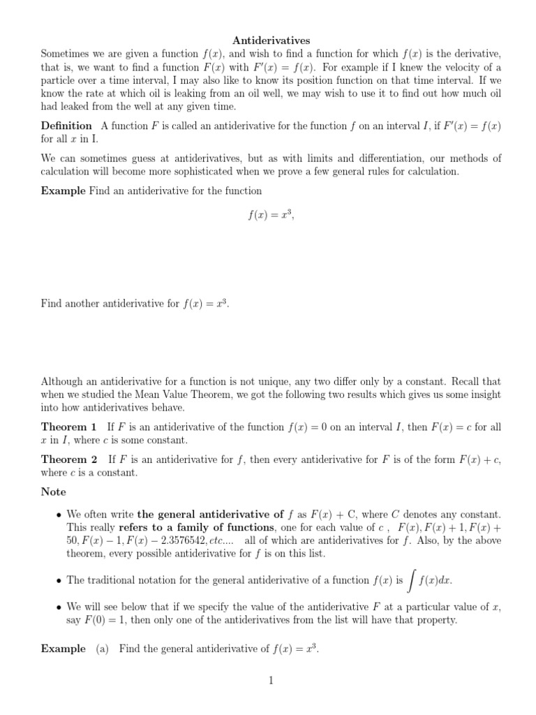 Antiderivatives | PDF | Function (Mathematics) | Derivative