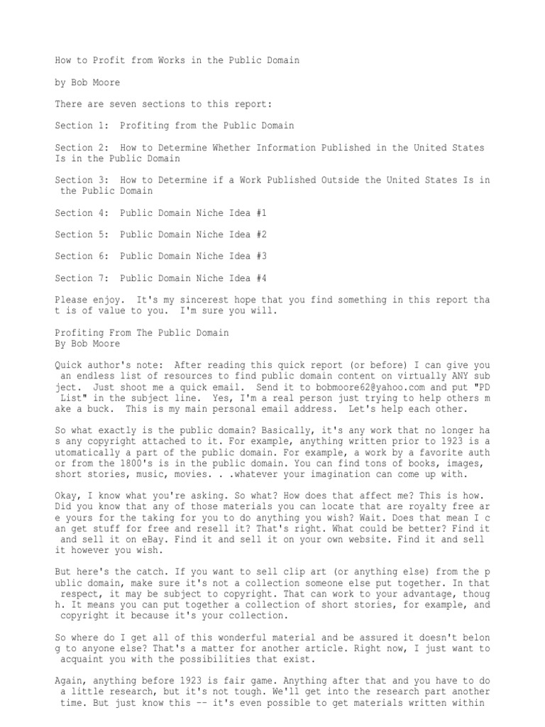 How To Profit From The Public Domain | PDF | Public Domain | Recipe