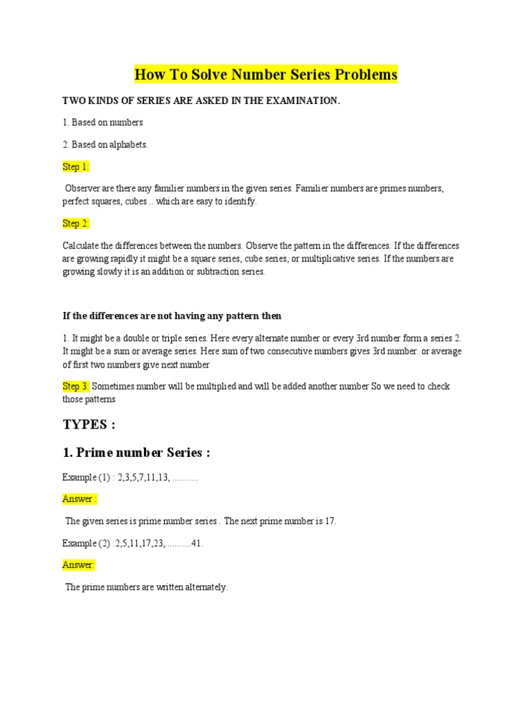 How To Solve Number Series Problems - Number Series and Pattern | PDF ...