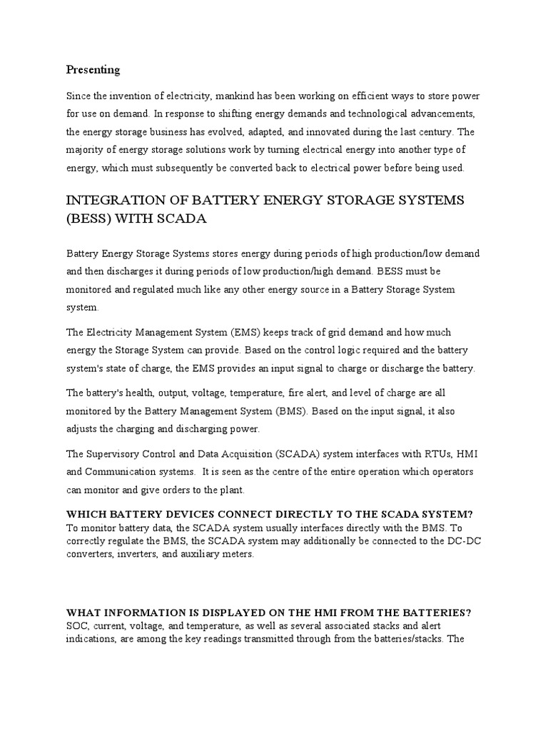 Integration of Battery Energy Storage Systems (Bess) With Scada | PDF ...