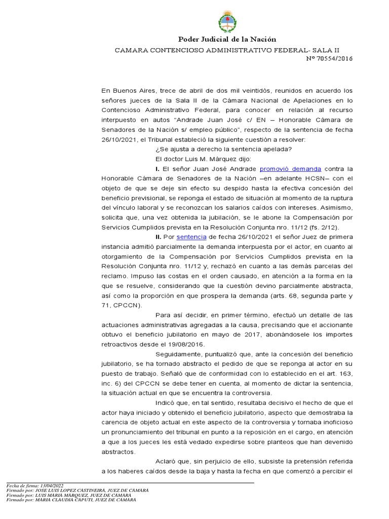 Jurisprudencia 2022 - Andrade, Juan Jose C En-Honorable Camara de ...