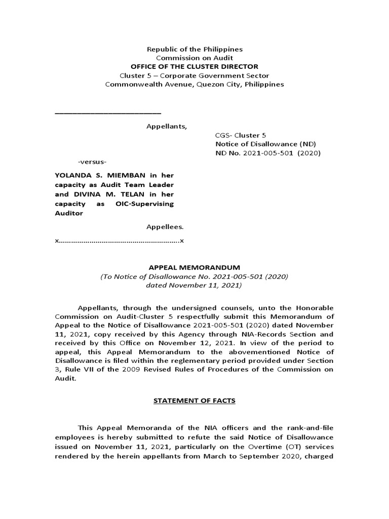 Appeal Coa Disallowance 2021 | PDF | Overtime | Working Time