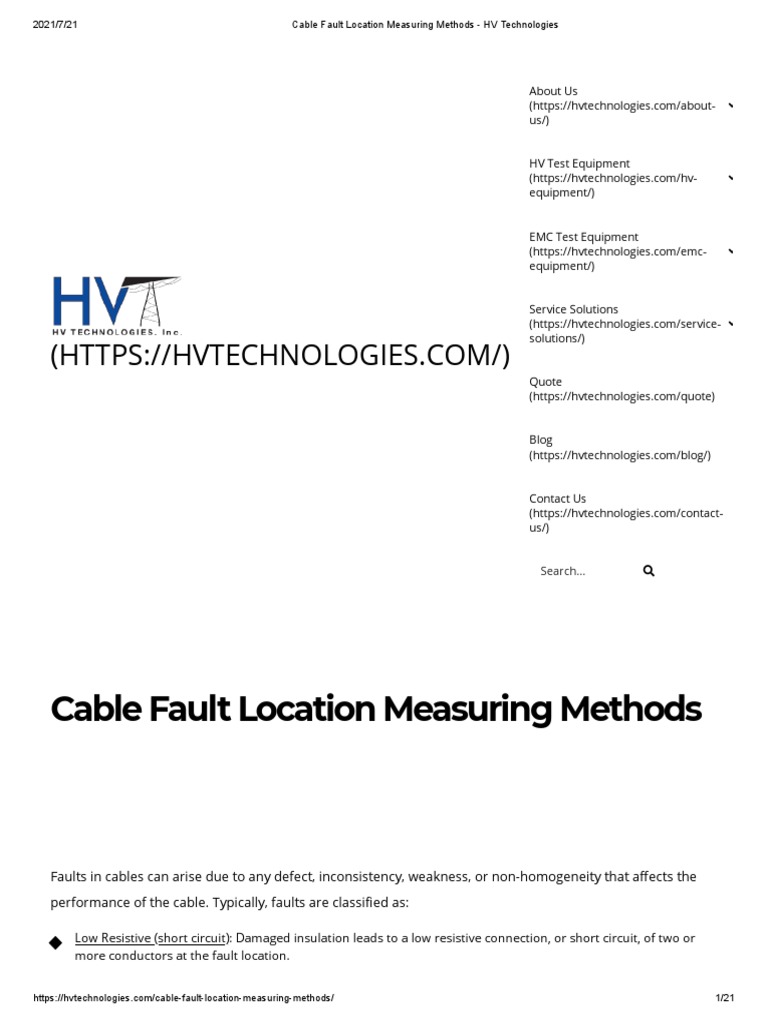 Cable Fault Location Measuring Methods - HV Technologies | PDF ...