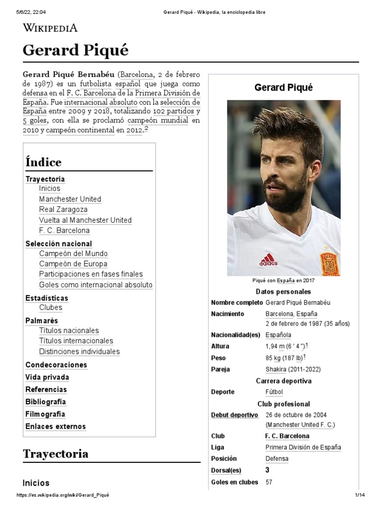 Gerard Piqué - Wikipedia, La Enciclopedia Libre | PDF