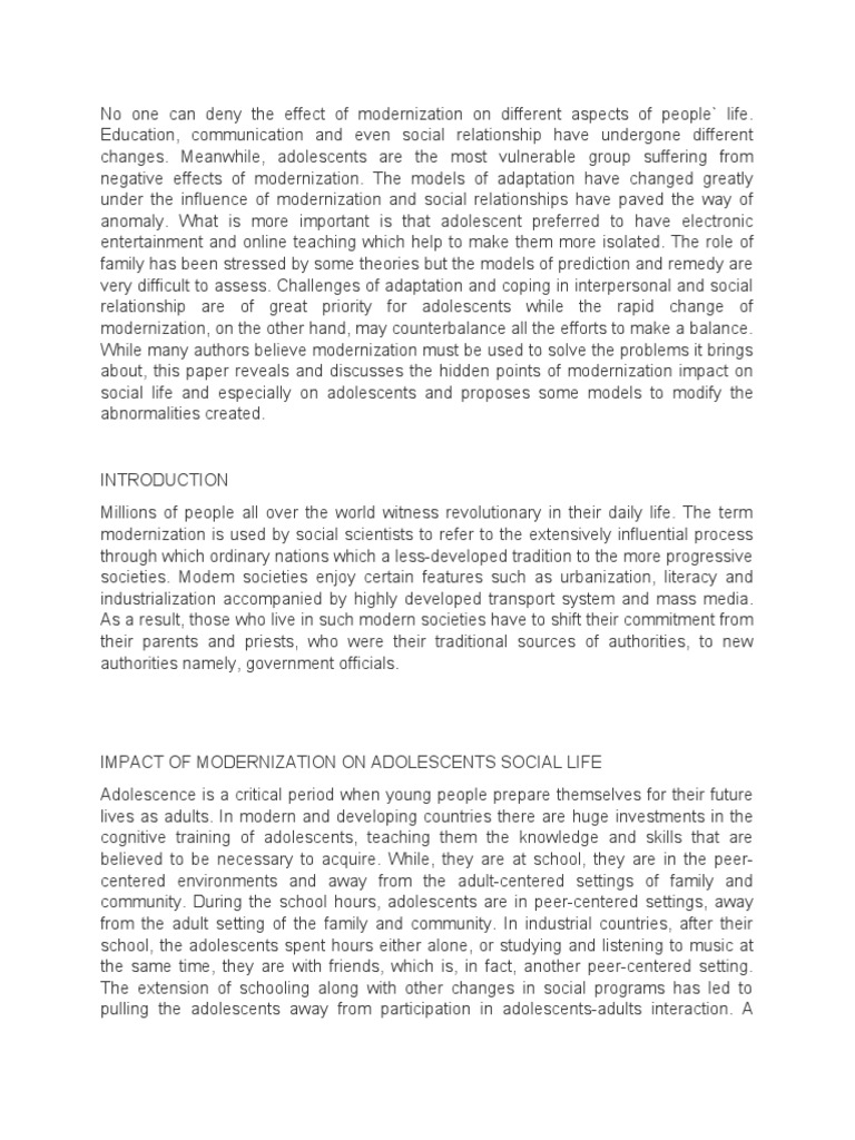 Modernization | PDF | Adolescence | Modernization Theory