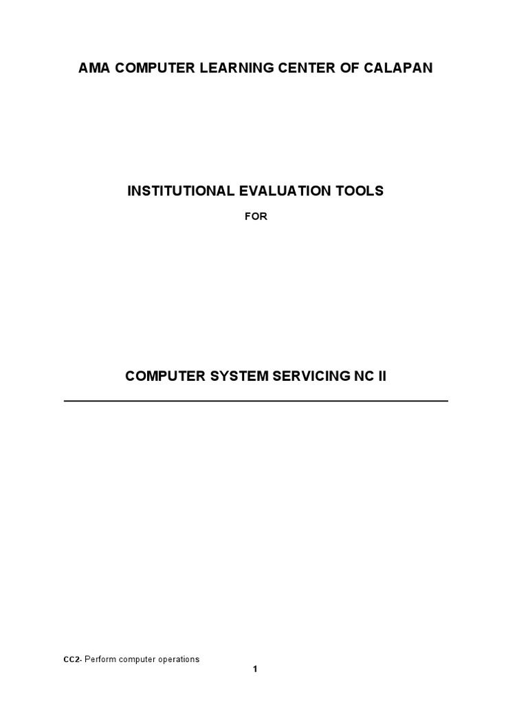 CC-2 Assessment Tool Template | PDF | Computer Keyboard | Computer Hardware