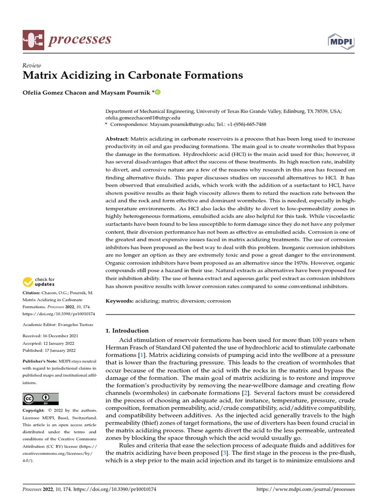 Processes: Matrix Acidizing in Carbonate Formations | PDF | Corrosion ...