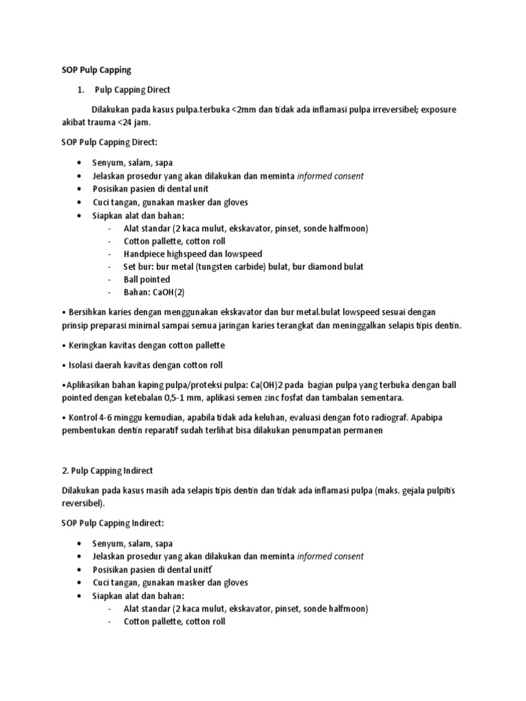 SOP Pulp Capping untuk Dokter Gigi | PDF | Sains & Matematika
