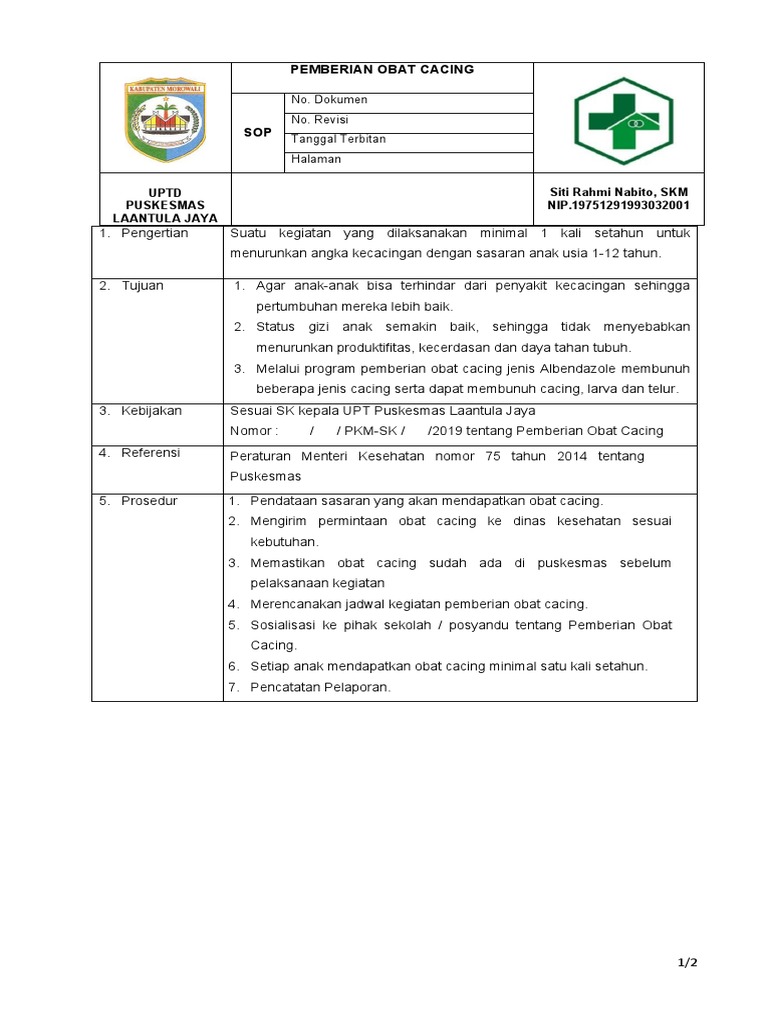 Prosedur Pemberian Obat Cacing Anak | PDF