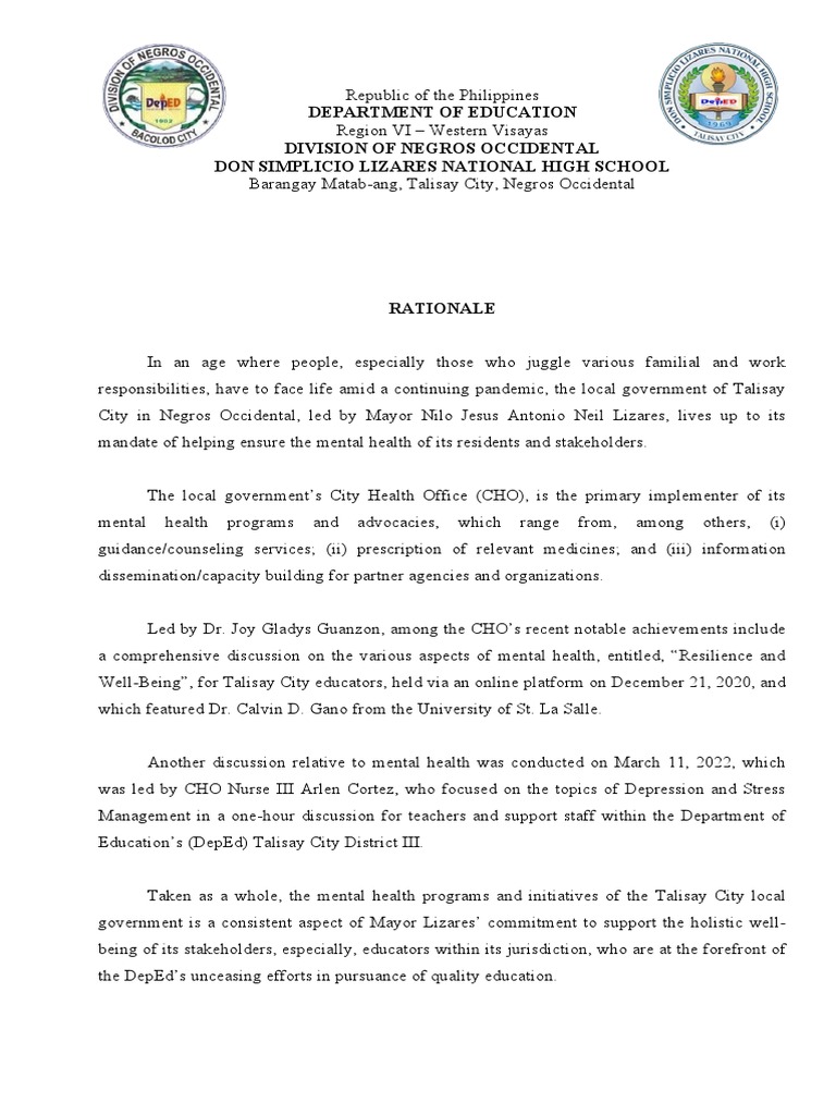 Rationale For Mental Health Program | PDF