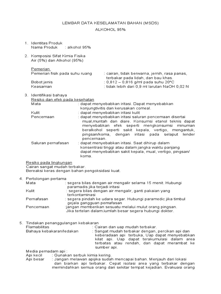 MSDS Alkohol 95% dan Keamanannya | PDF