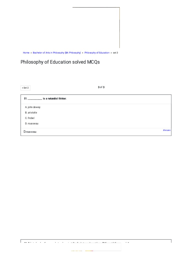Philosophy of Education Solved MCQ's With PDF Download (Set-3) | PDF ...