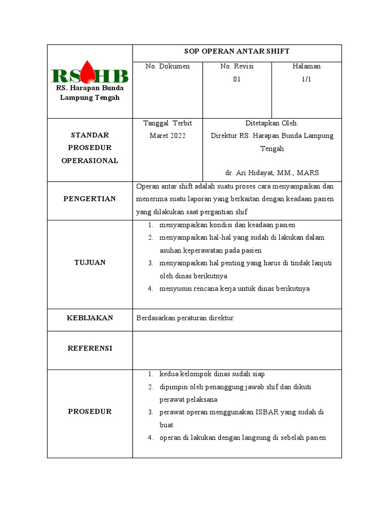 Sop Operan Antar Shift | PDF