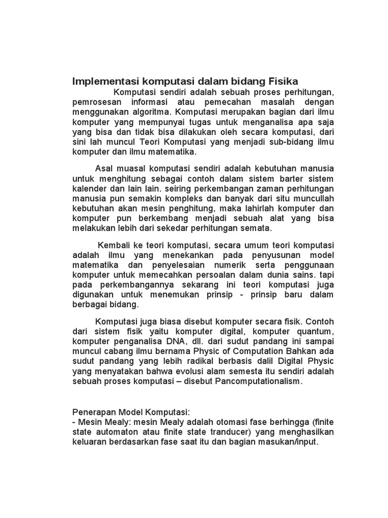 Implementasi Komputasi Dalam Bidang Fisika | PDF